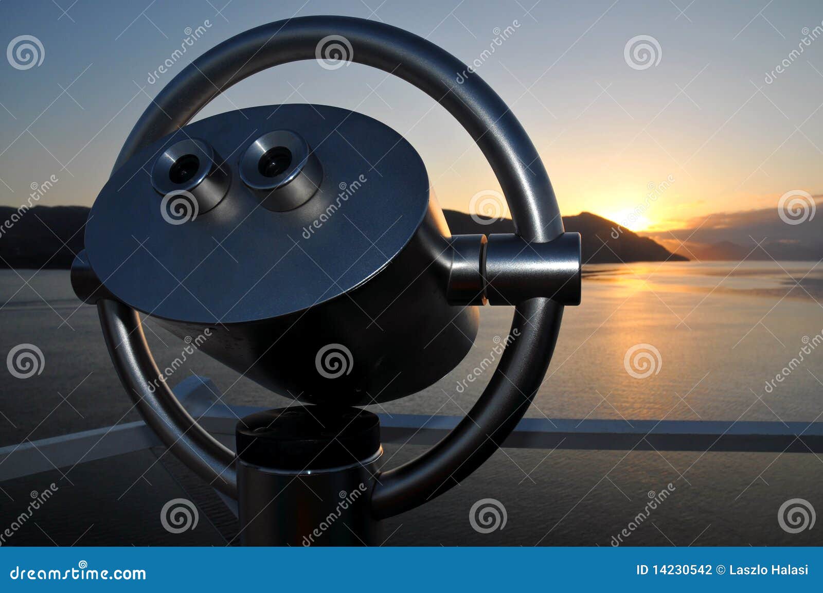 Scenic Lookout Binoculars at Sunrise Stock Photo - Image of finder ...