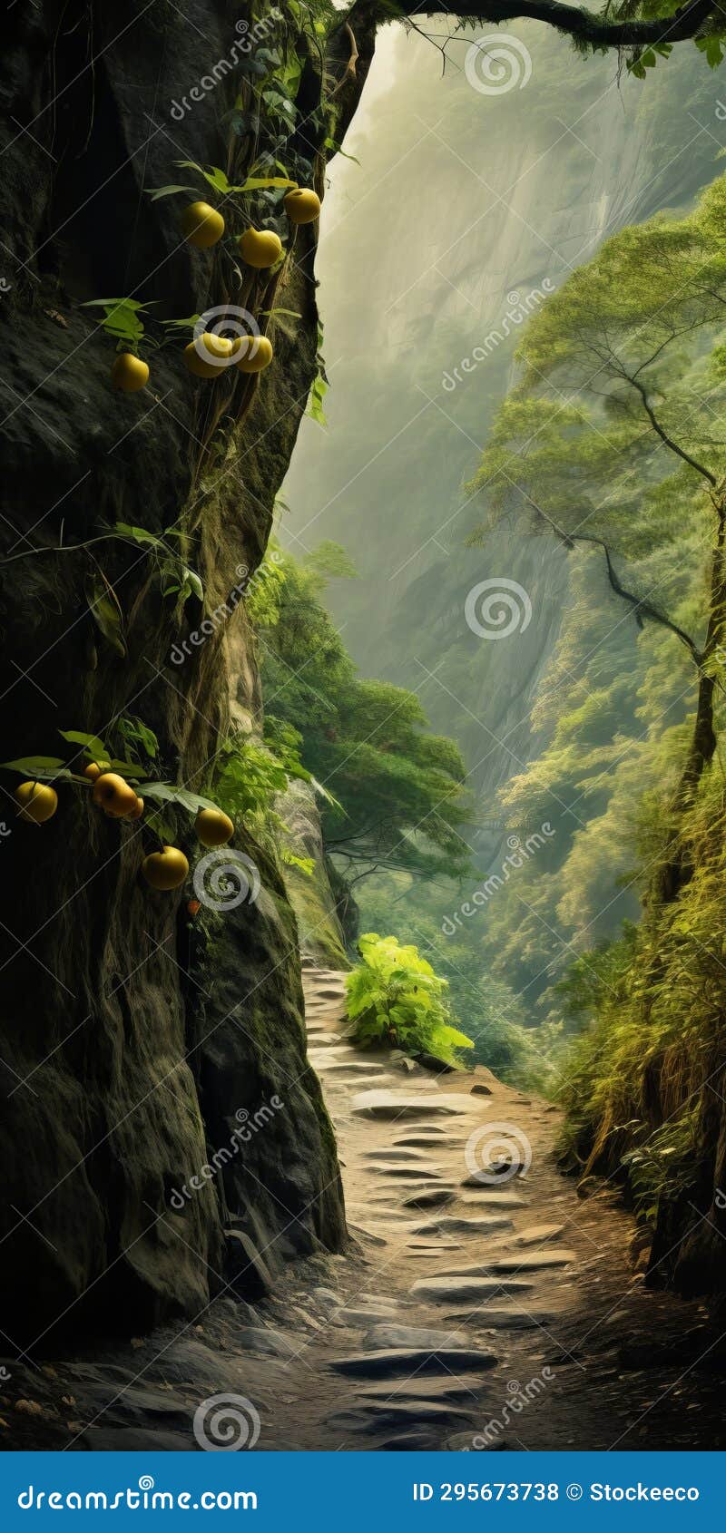 Scenic Mountain Path with Trees a Chinese Tradition Inspired Journey ...