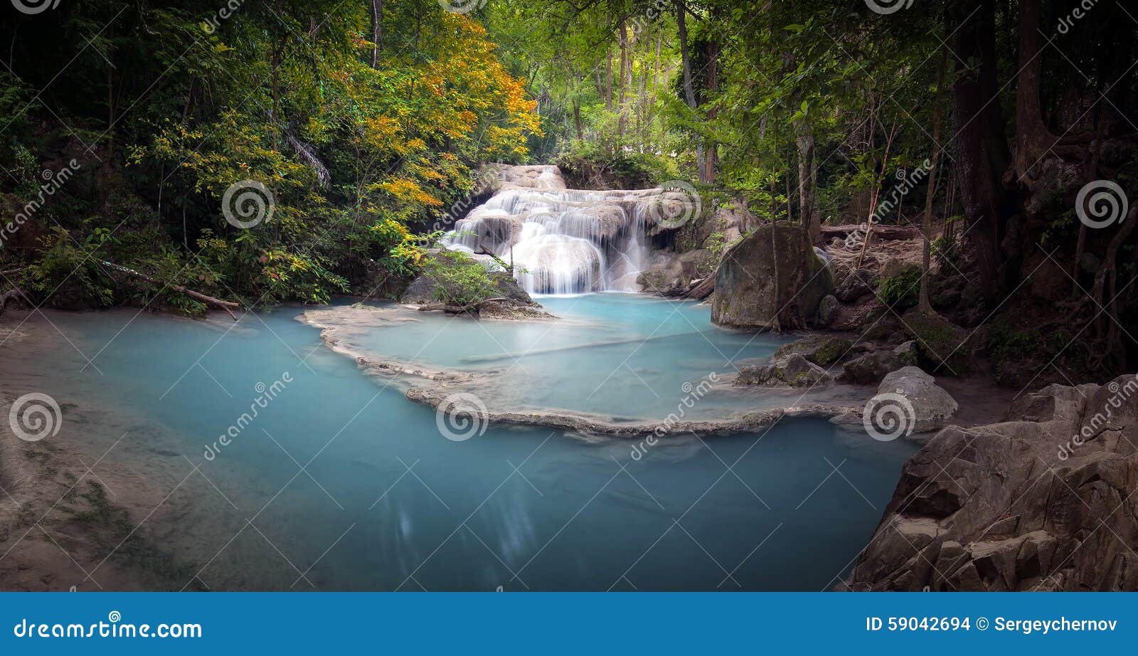 Scenic Nature Background of River Stream Flowing through Forest Stock ...