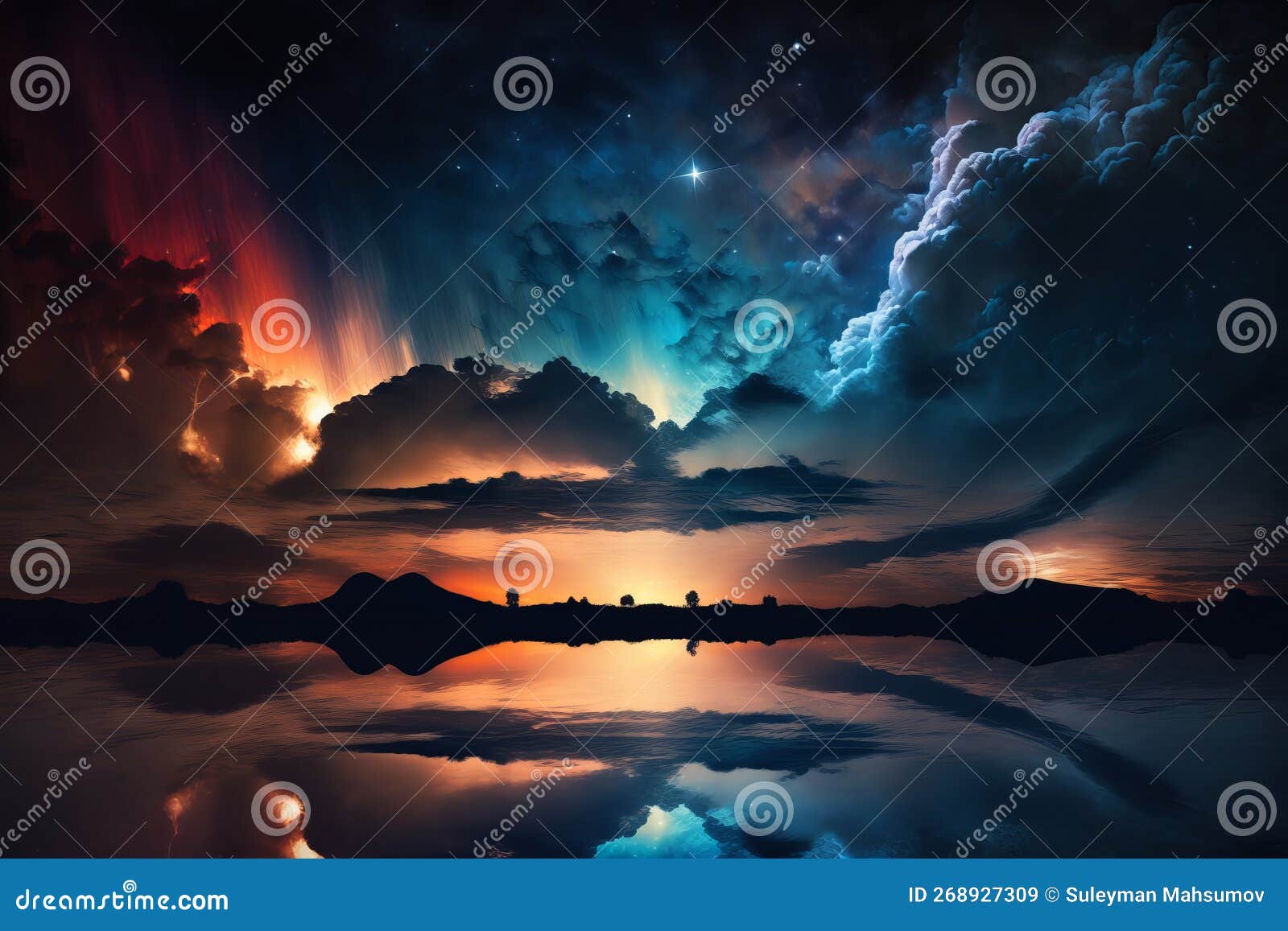 Scenic Night Sky Horizon and Dramatic Clouds Stock Illustration ...