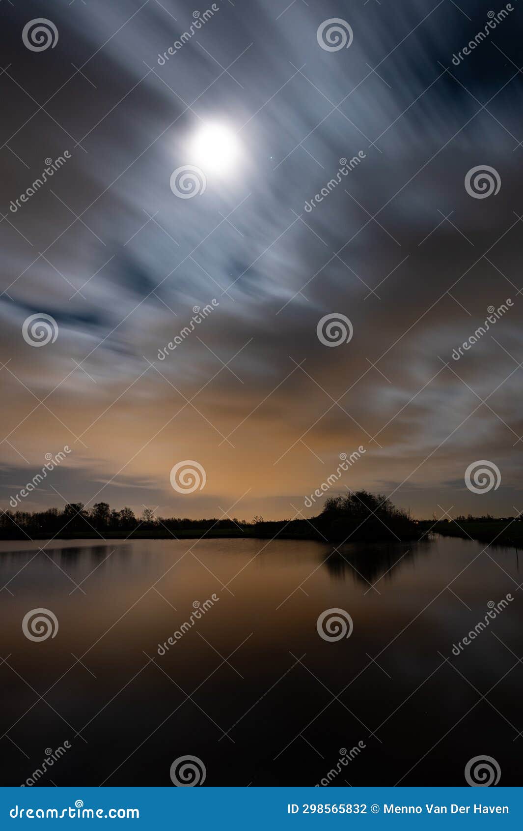 Moon and Clouds Over a Lake Stock Photo - Image of lunar, water: 298565832