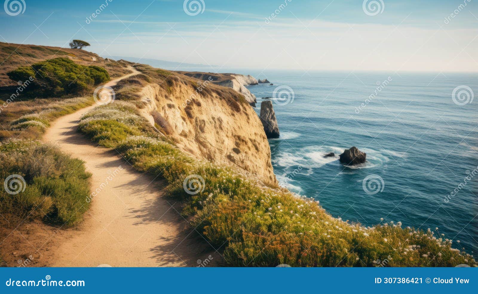 Scenic Ocean View from a Cliffside Path Stock Illustration ...