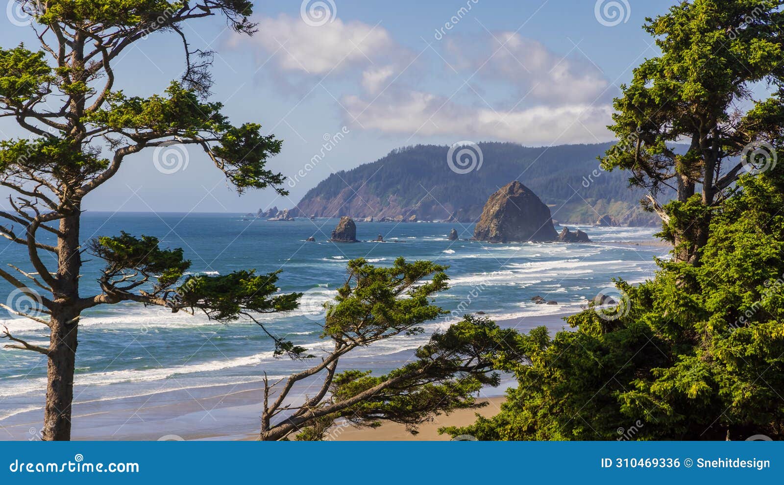 Scenic Pacific Coast with Haystack Rock in Oregon, USA Stock Photo ...