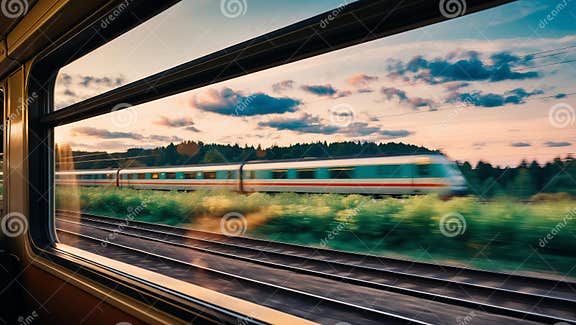 Scenic Panoramic View from Train Window, Motion Blur Stock Photo ...