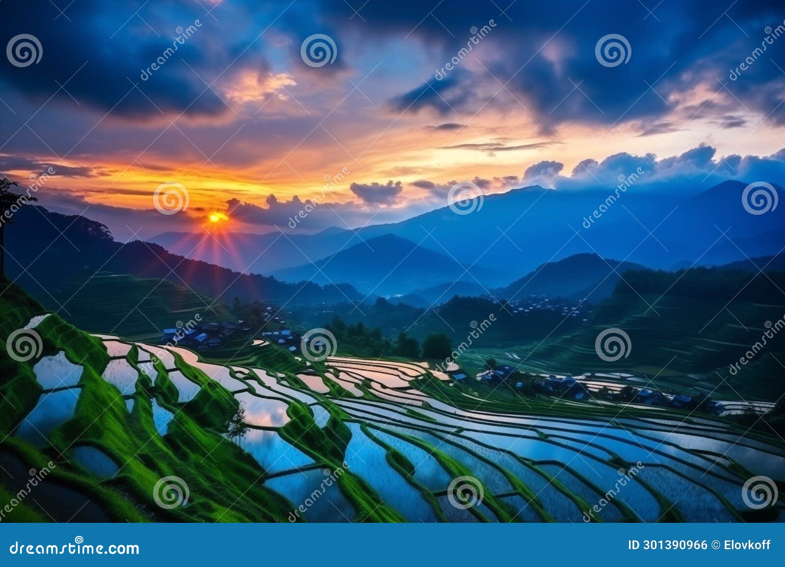 Scenic Rice Terraces in Asia Stock Illustration - Illustration of korea ...