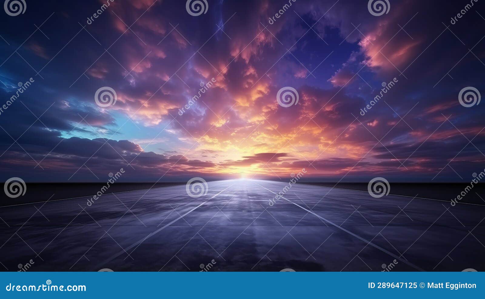 Scenic Road Disappearing into the Sunset Stock Illustration ...
