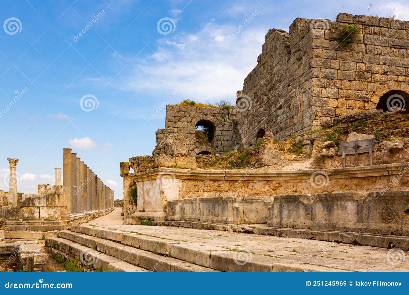 Scenic Ruins of Nymphaeum in Perge (Perga). Turkey Stock Image - Image ...