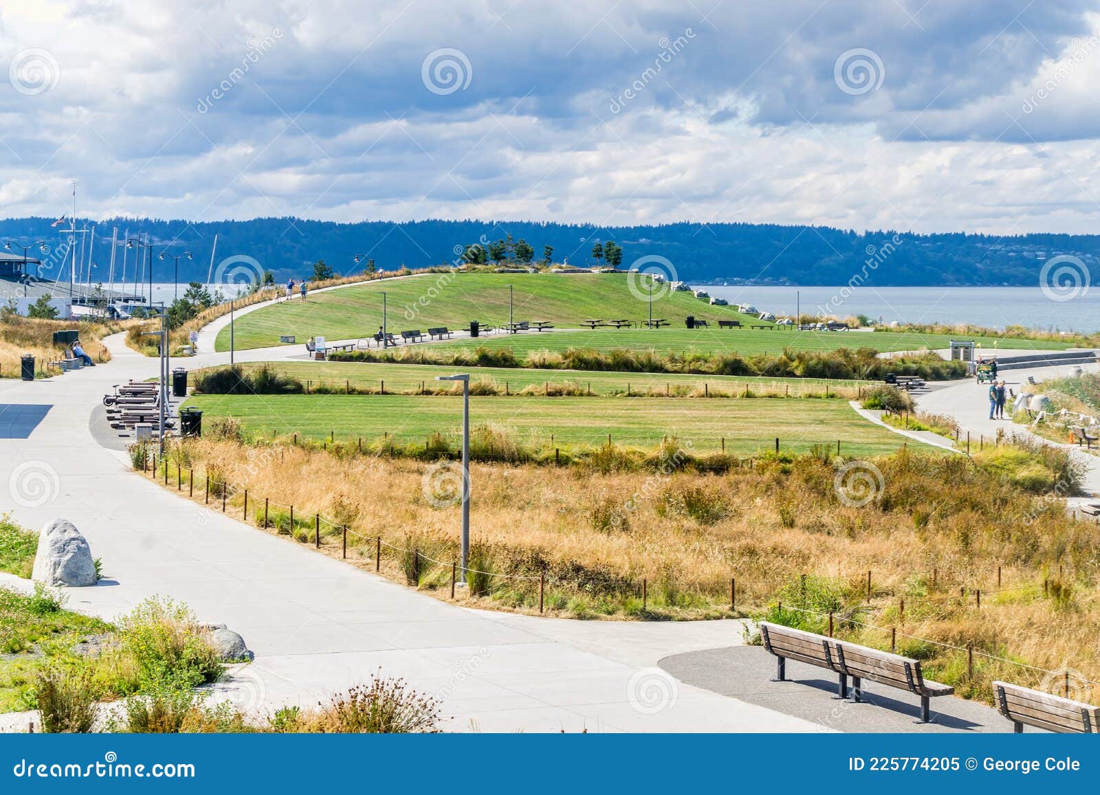 Scenic Ruston Shoreline Park 2 Stock Image - Image of walkway, hills ...