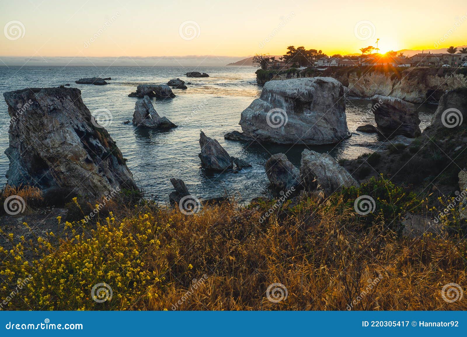 Scenic Seascape, Shell Beach Cliffs at Sunset. Pacific Coast, CA Stock ...