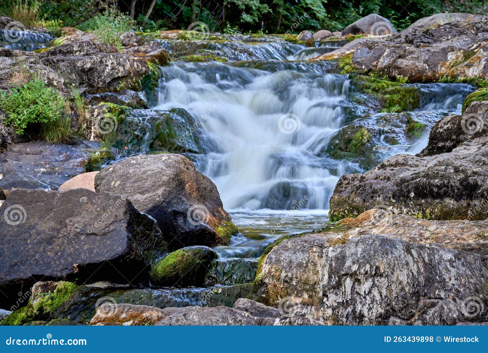 Scenic Shot of the Flow of a Rocky River with a Silky Water Effect ...