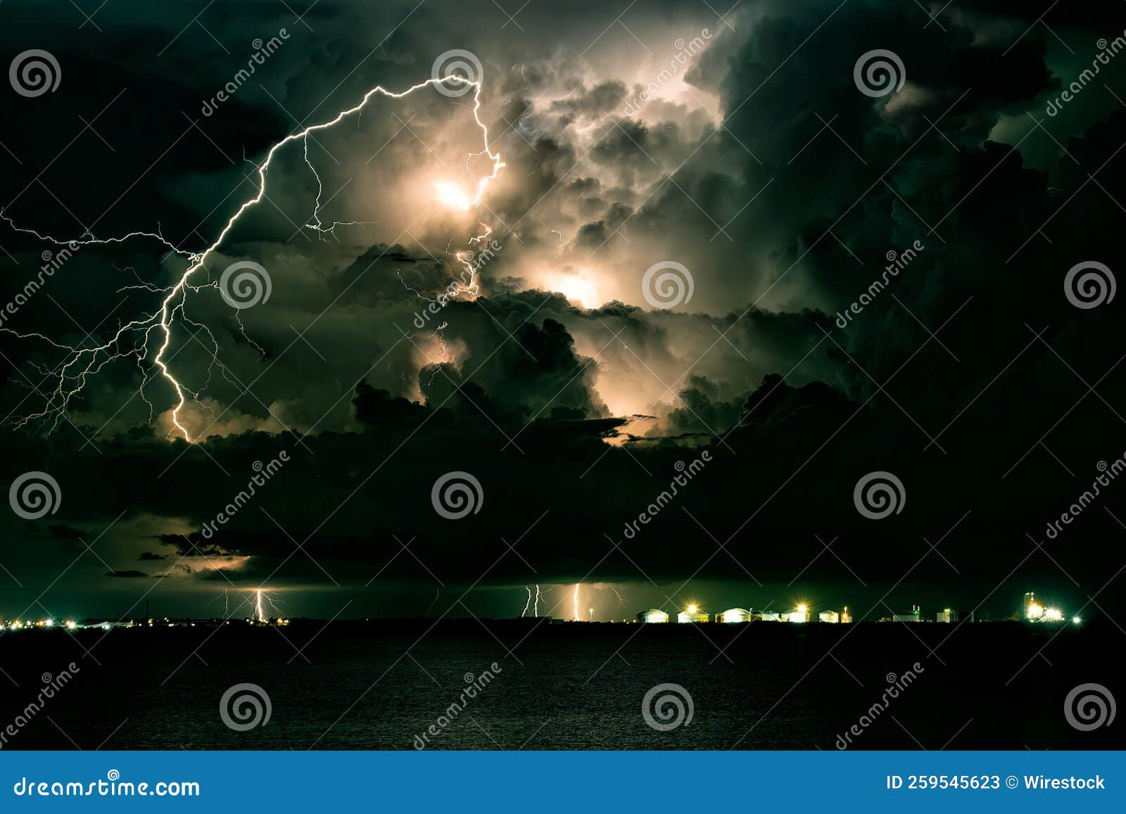 Scenic Shot of a Lighning Strike at Night Stock Image - Image of water ...
