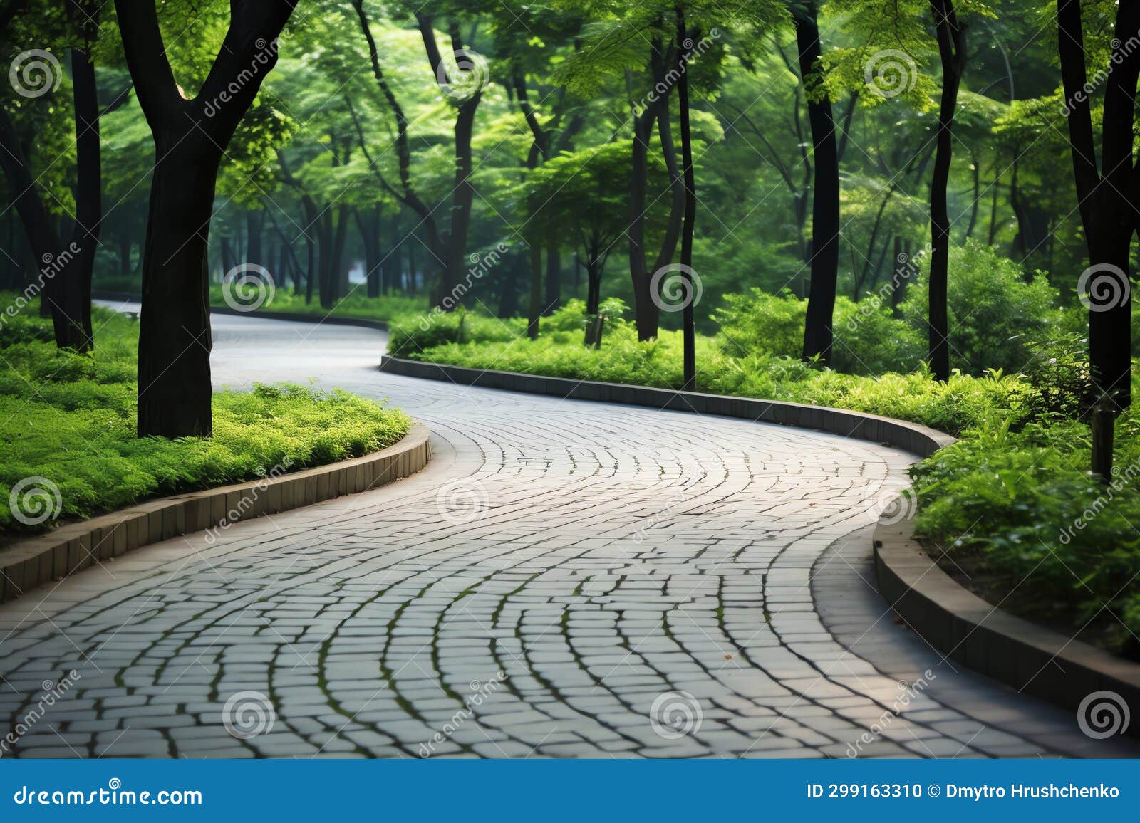 Scenic Stone Path among Tall Trees in the Park, Serene and Inviting for ...