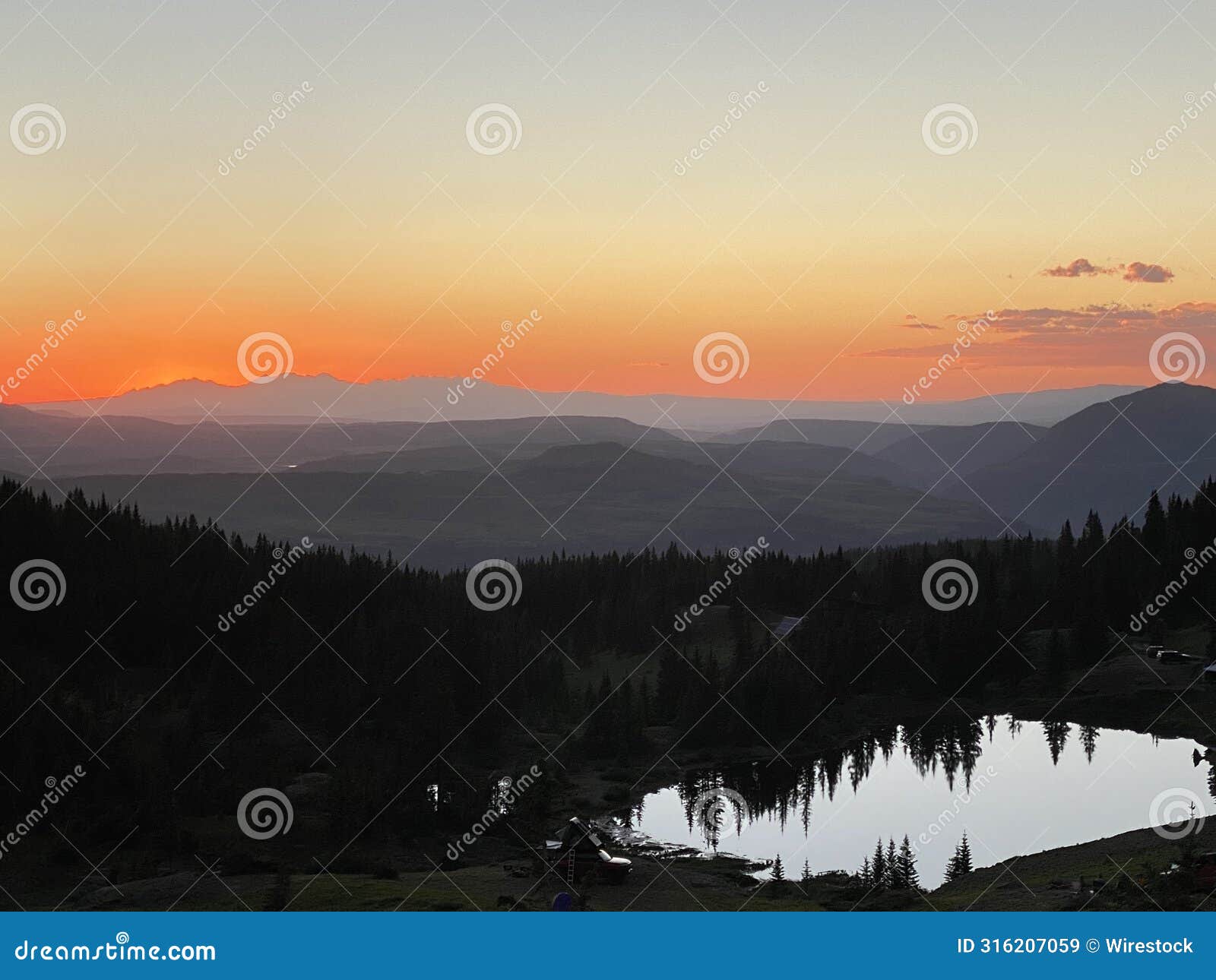 Scenic Sunrise Over a Mountain Lake with Trees, Stock Image - Image of ...