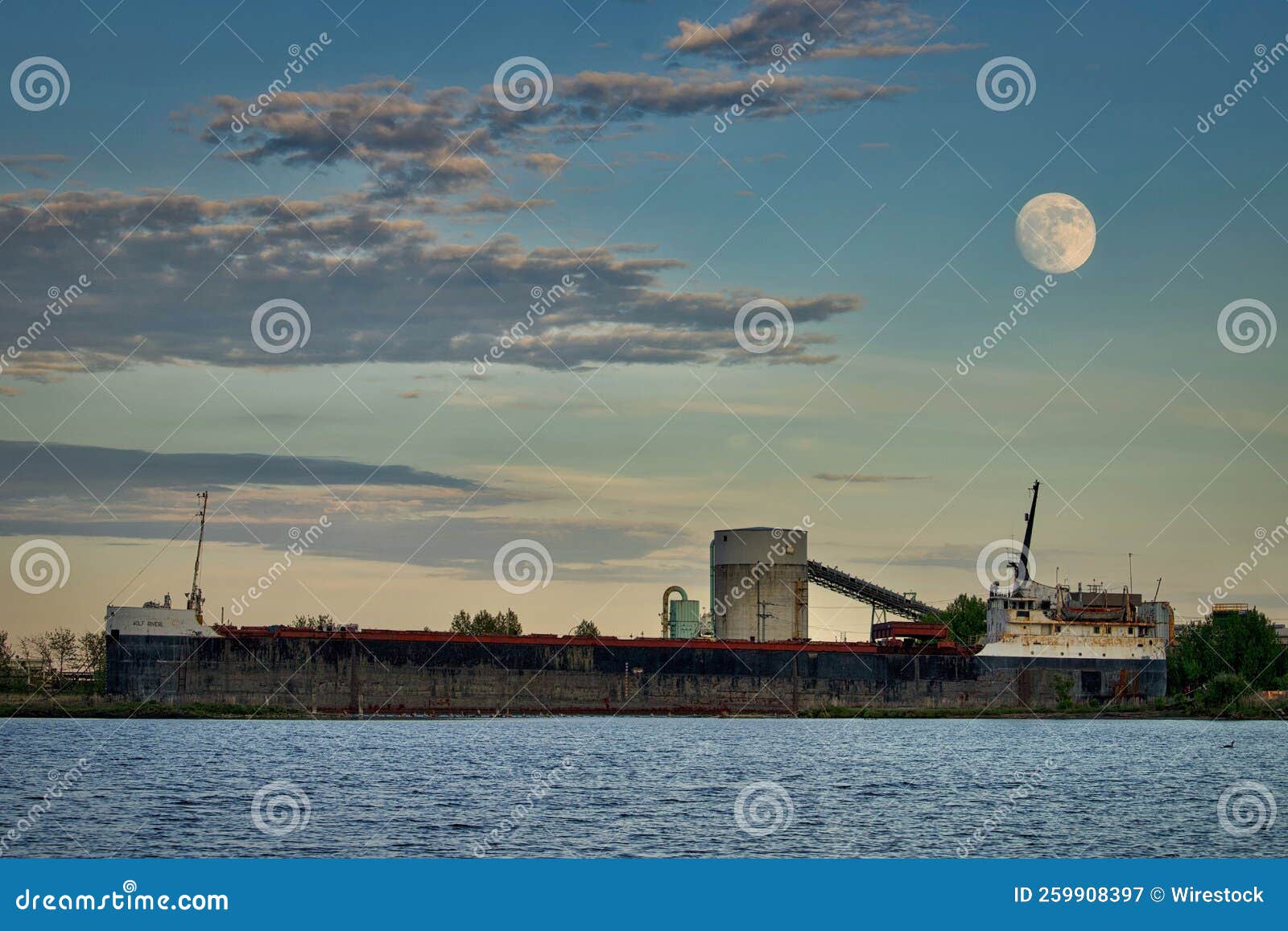 Scenic Sunset View of a Port and a Full Moon Stock Image - Image of ...