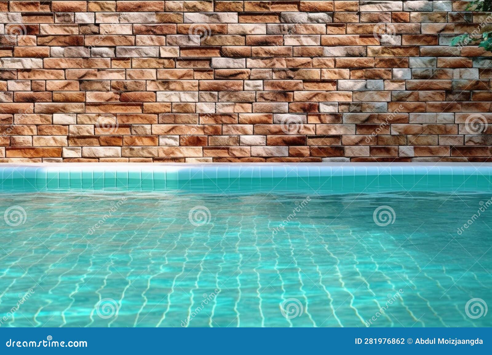 Scenic Swimming Pool Harmonizing With A Beautiful Brick Wall Stock ...