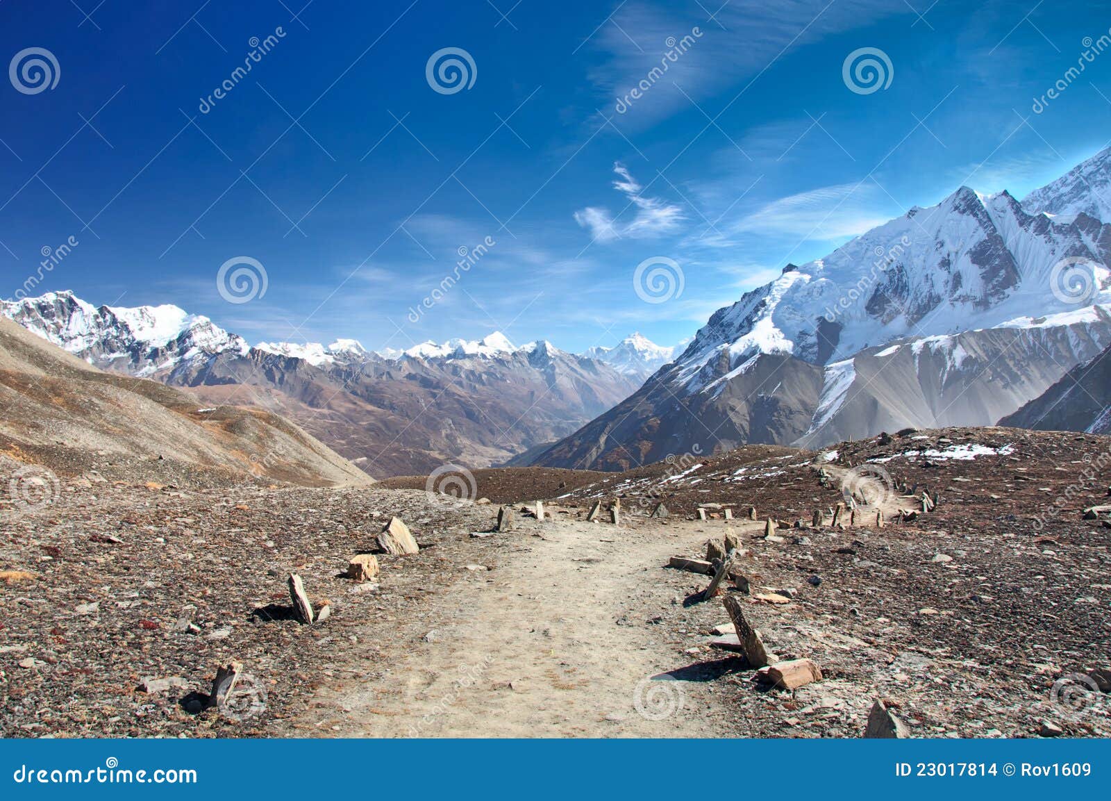 Trail To Tilicho Lake, Annapurna Circuit Trek. Himalayan Mountains ...