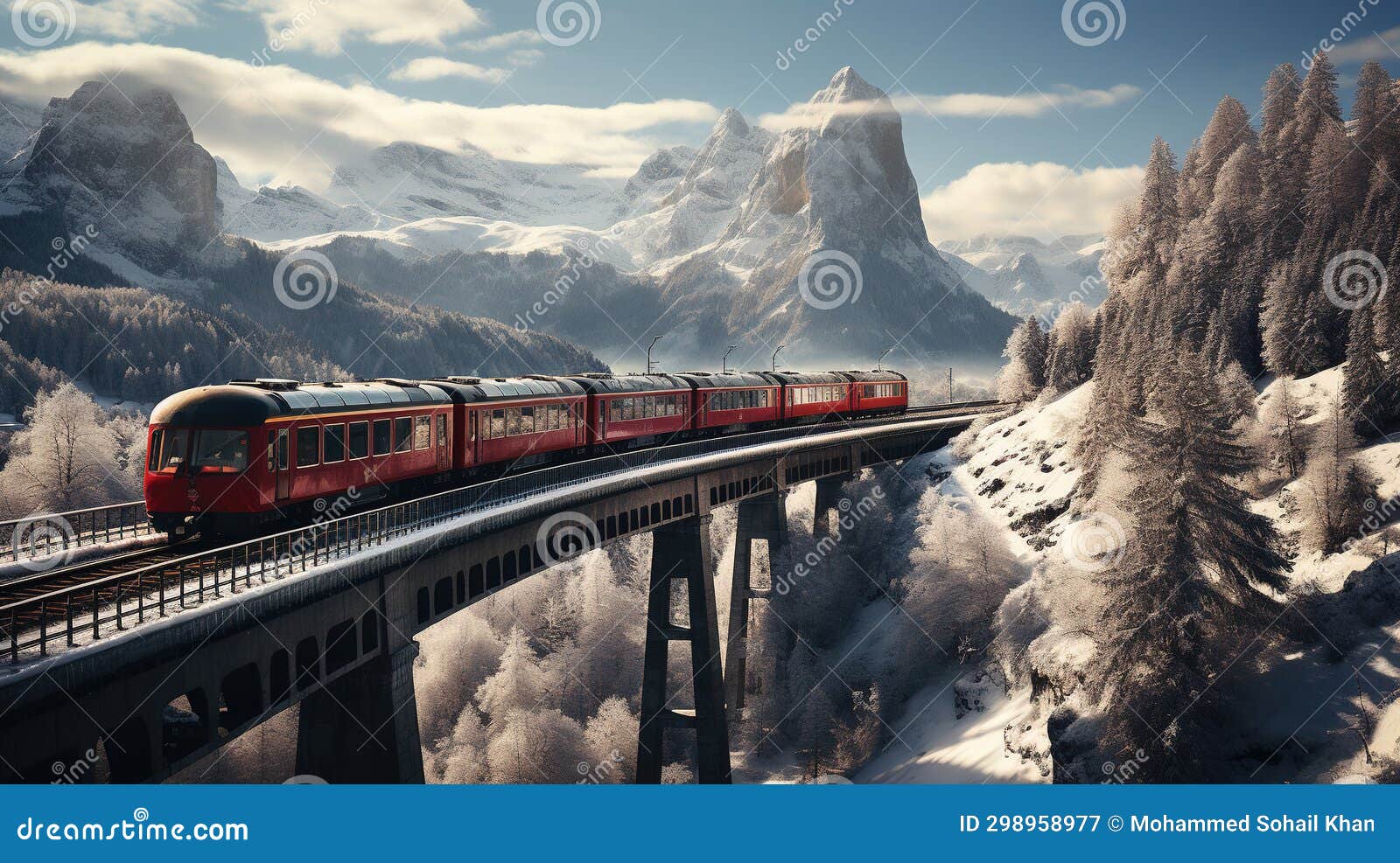 A Scenic Train Journey through Snow Mountainous Terrain Background ...