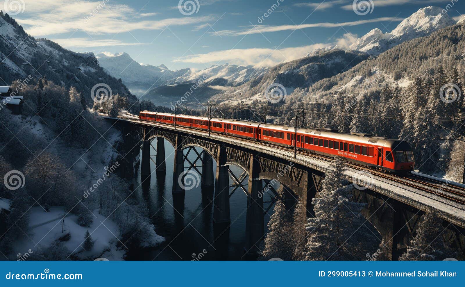 A Scenic Train Journey through Snow Mountainous Terrain Background ...