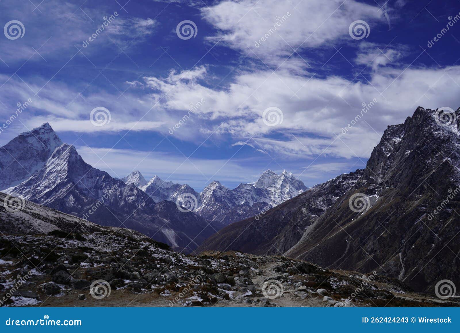 Scenic View of Ama Dablam Mountain in Nepal in Cloudy Sky Background ...
