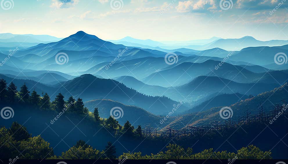 Scenic View of Blue Ridge Mountains 3d Rendering. Stock Illustration ...