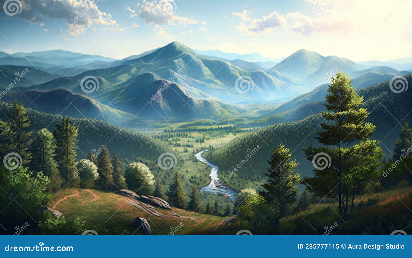 Scenic View of Blue Ridge Mountains 3d Rendering. Generative AI Stock ...