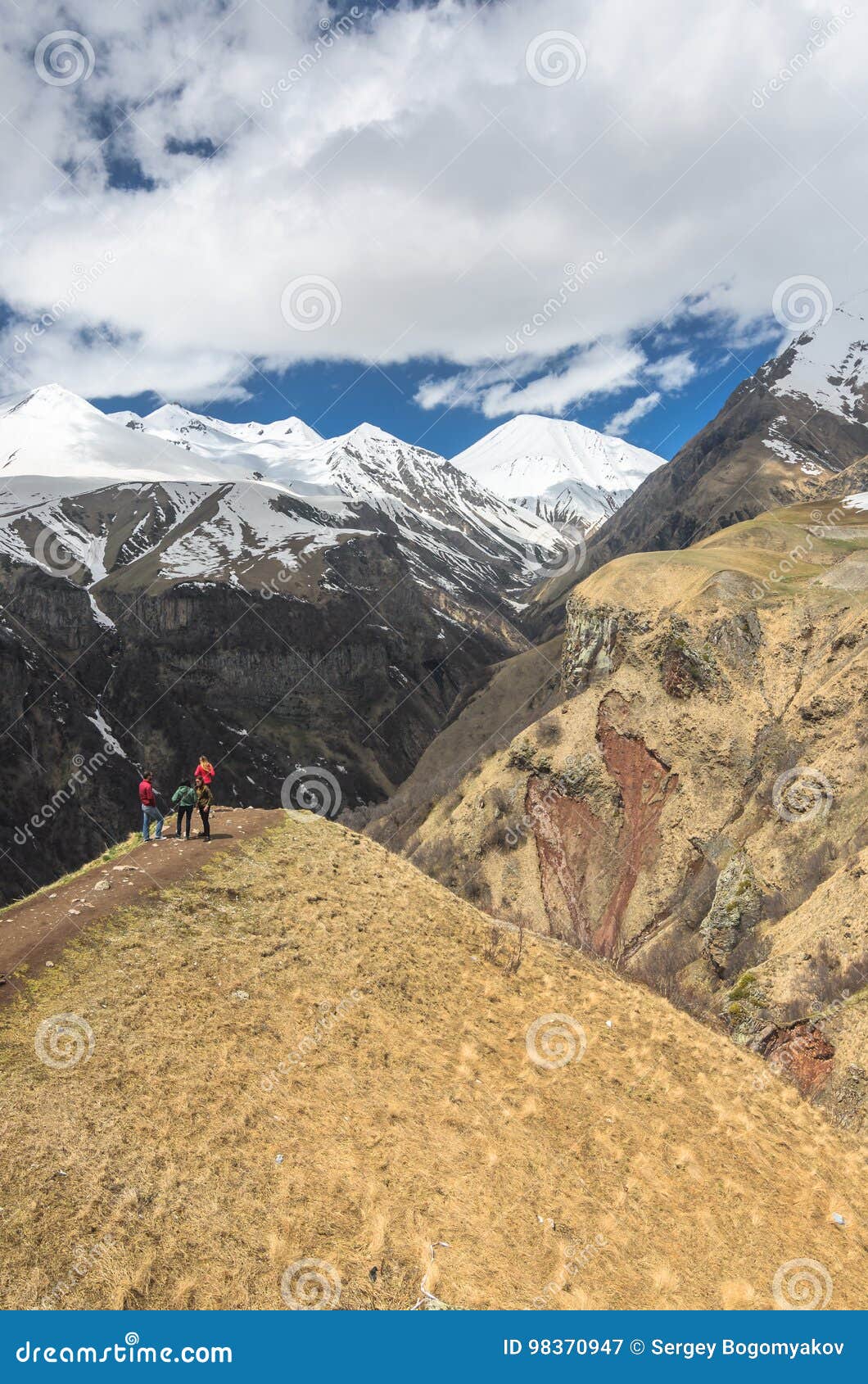 Scenic View on Caucasus Mountains in Georgia. a Small River Flows Down ...