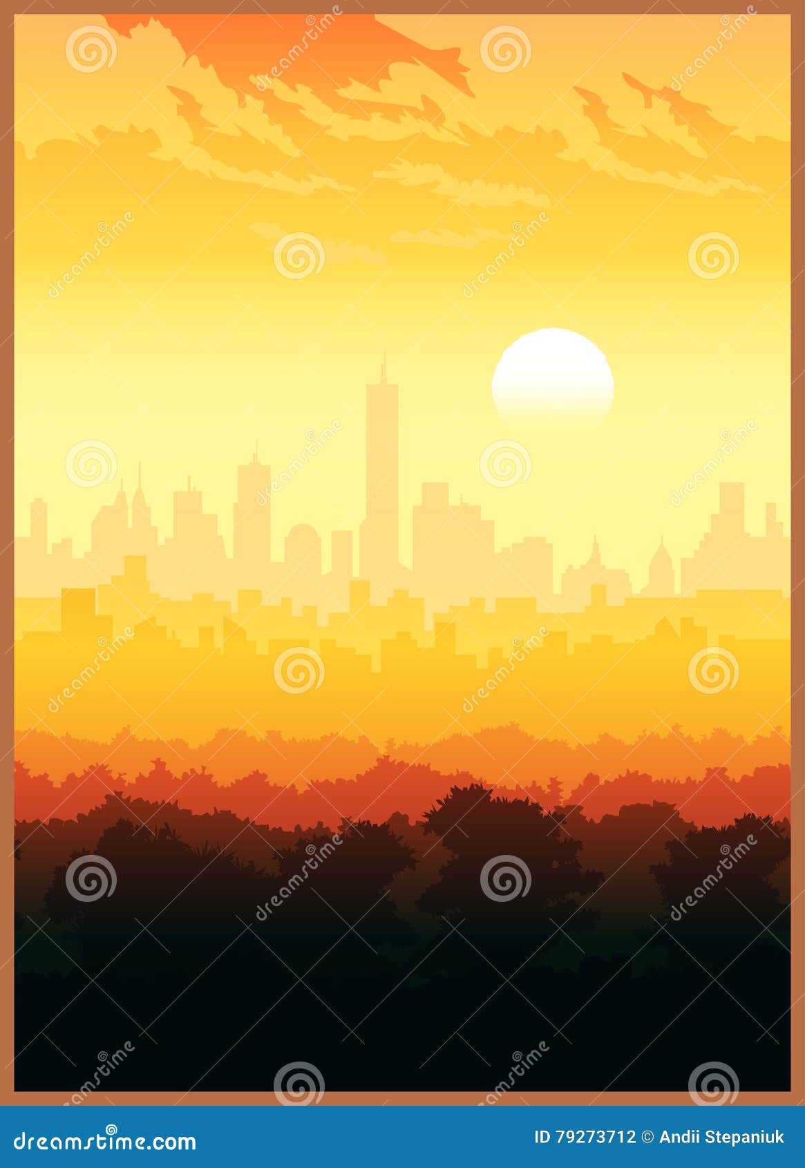Scenic view of the city stock vector. Illustration of sunset - 79273712