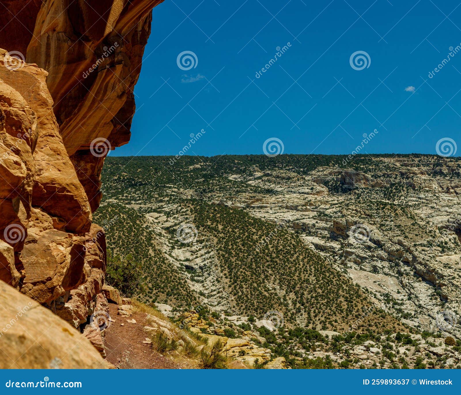 Scenic View of a Cliff and a Rocky Field with Plants Under the Blue Sky ...