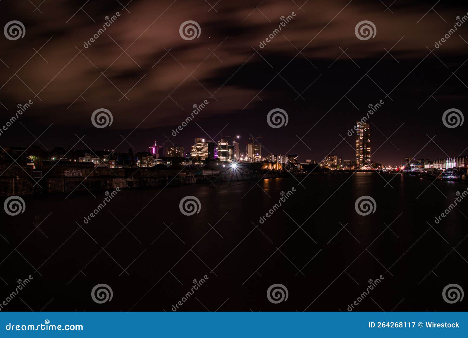 Scenic View of a Coastal City Skyline during Nightime Stock Image ...