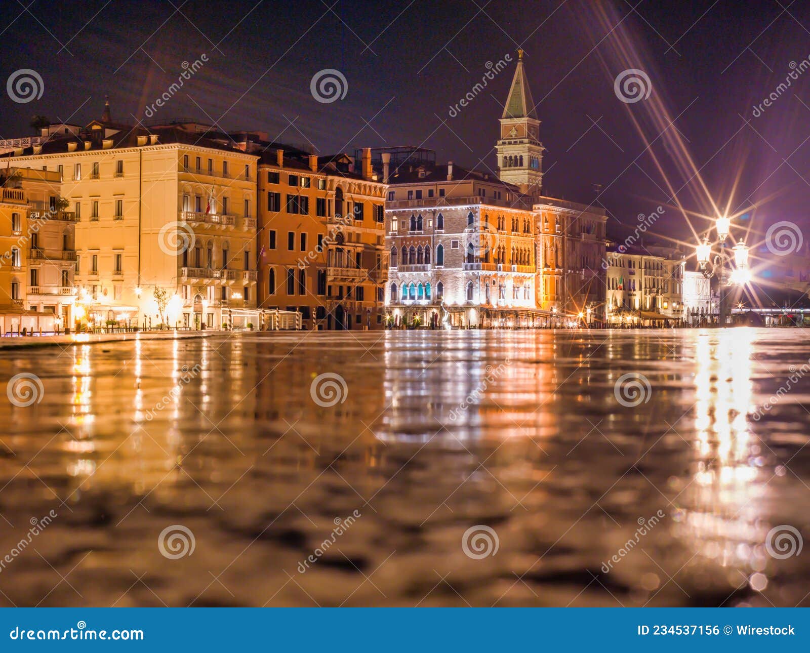 Scenic View of the Downtown of Venice, Italy at Night Stock Photo ...