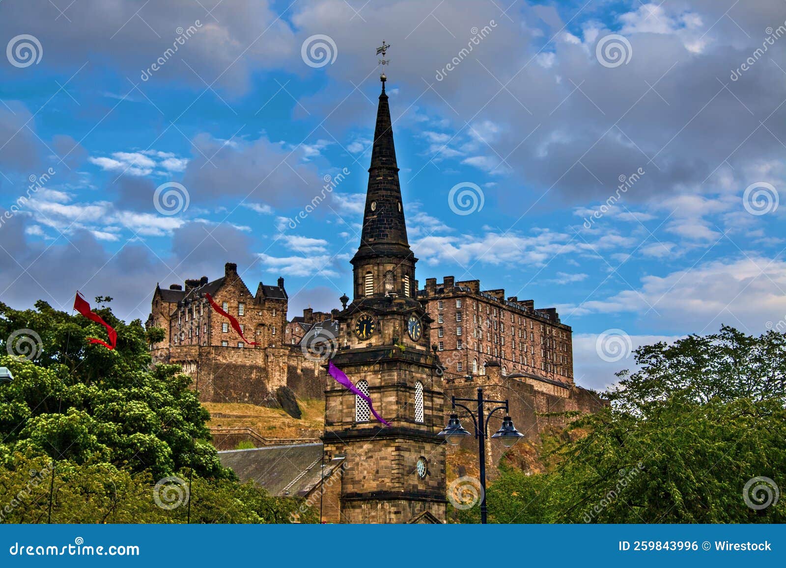Scenic View of the Edinburgh Castle with a Clocktower in the Foreground ...