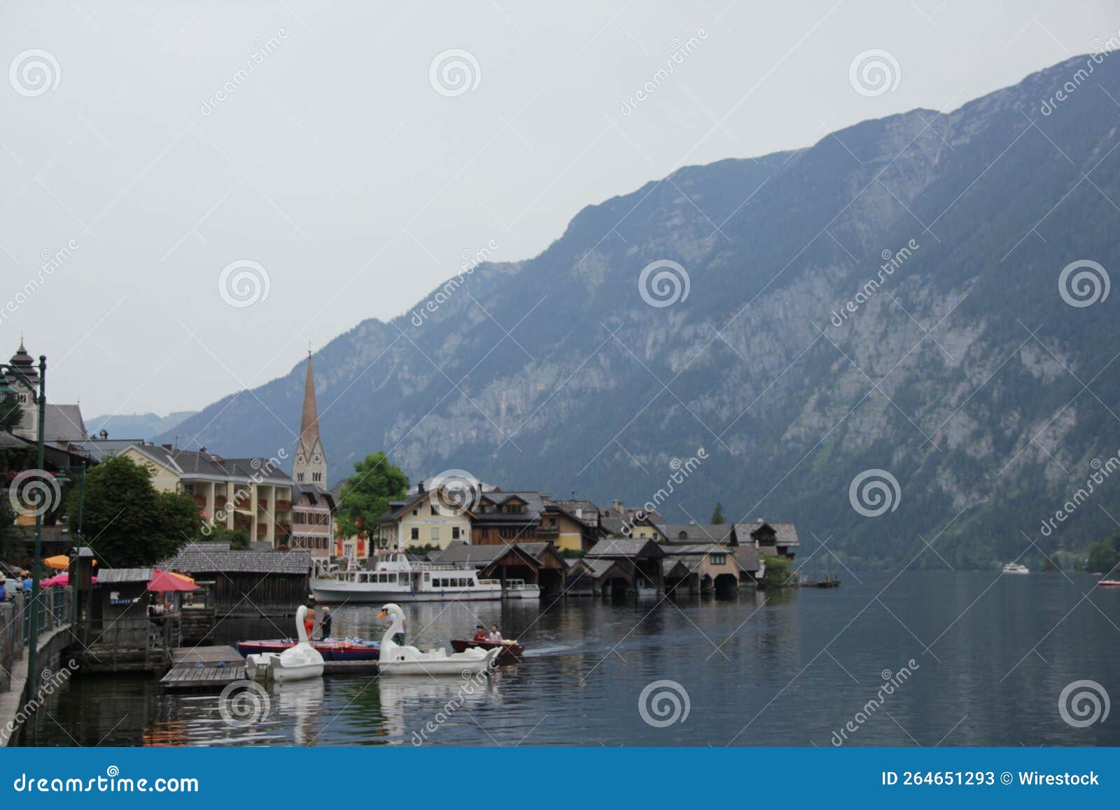 Scenic View of Hallstatt in Austria Surrounded by a Lake and Mountains ...