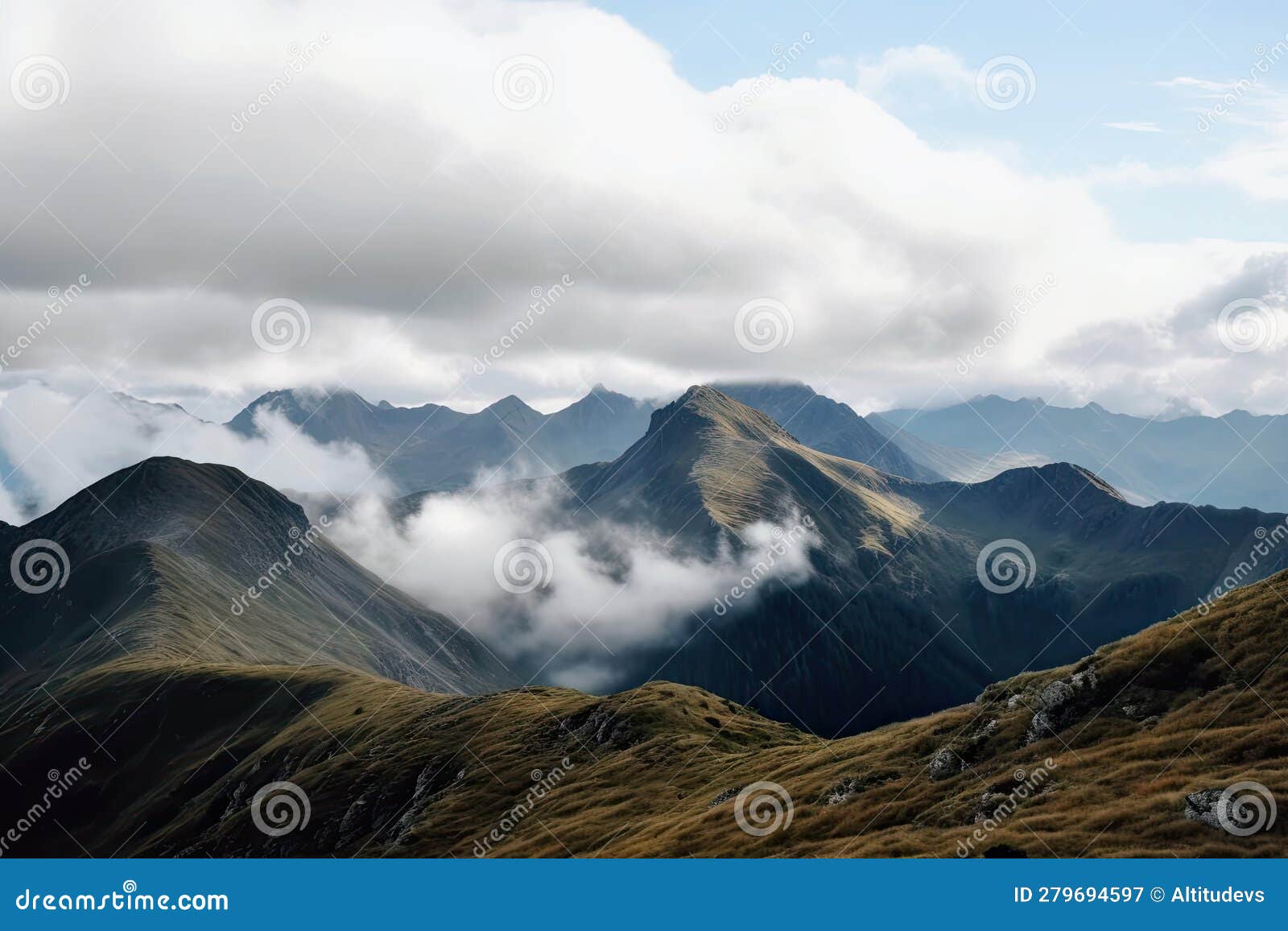 Scenic View of Mountain Range, with Clouds Rolling Past the Peaks Stock ...