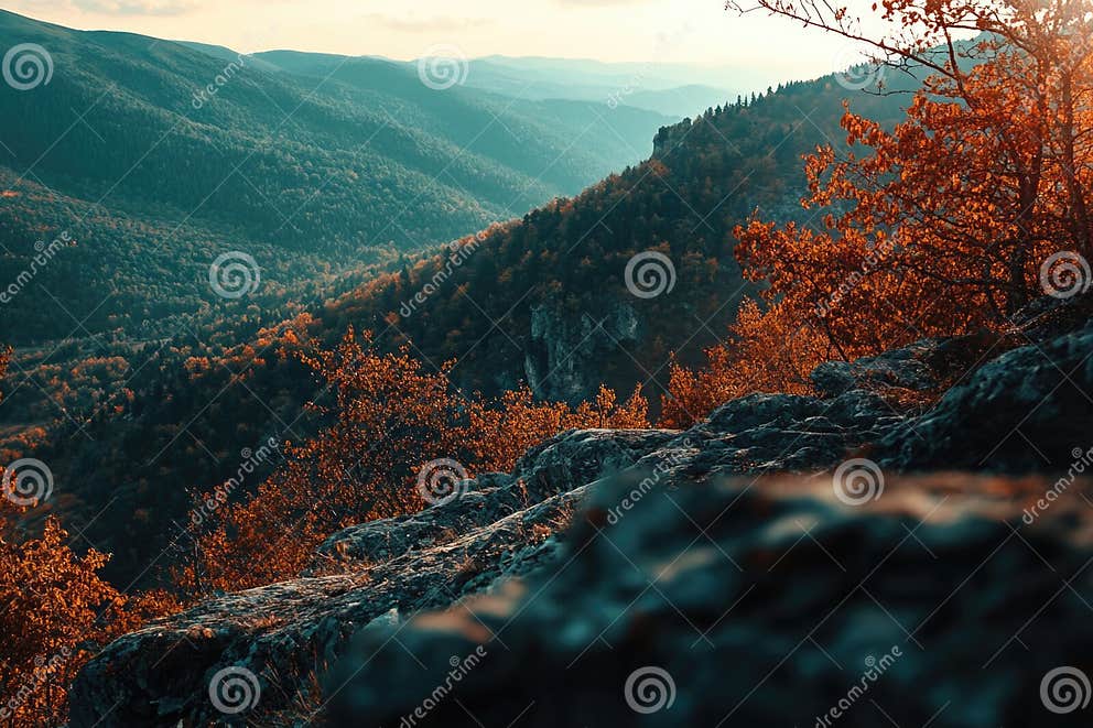 A Scenic View of a Mountain Range with Trees in the Foreground Stock ...