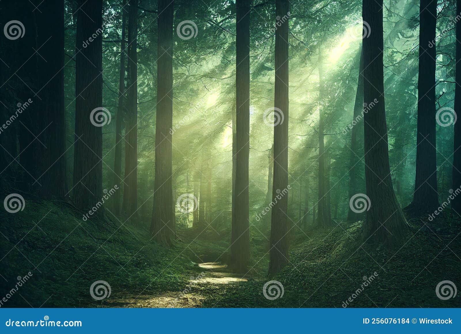 Scenic View of a Path Going through a Forest with Sunrays Passing ...