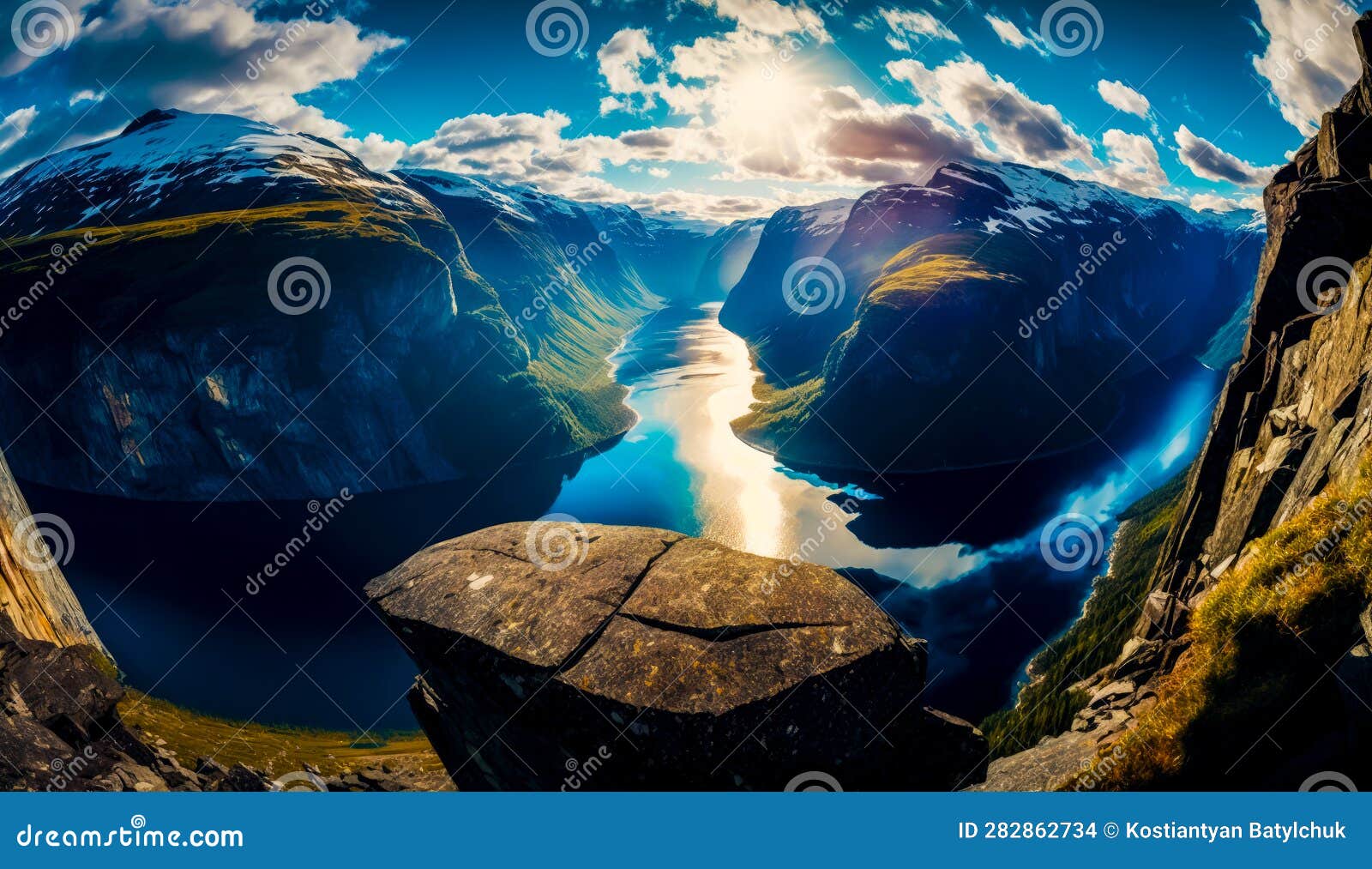 Scenic View of River and Mountains from High Point of View. Generative ...