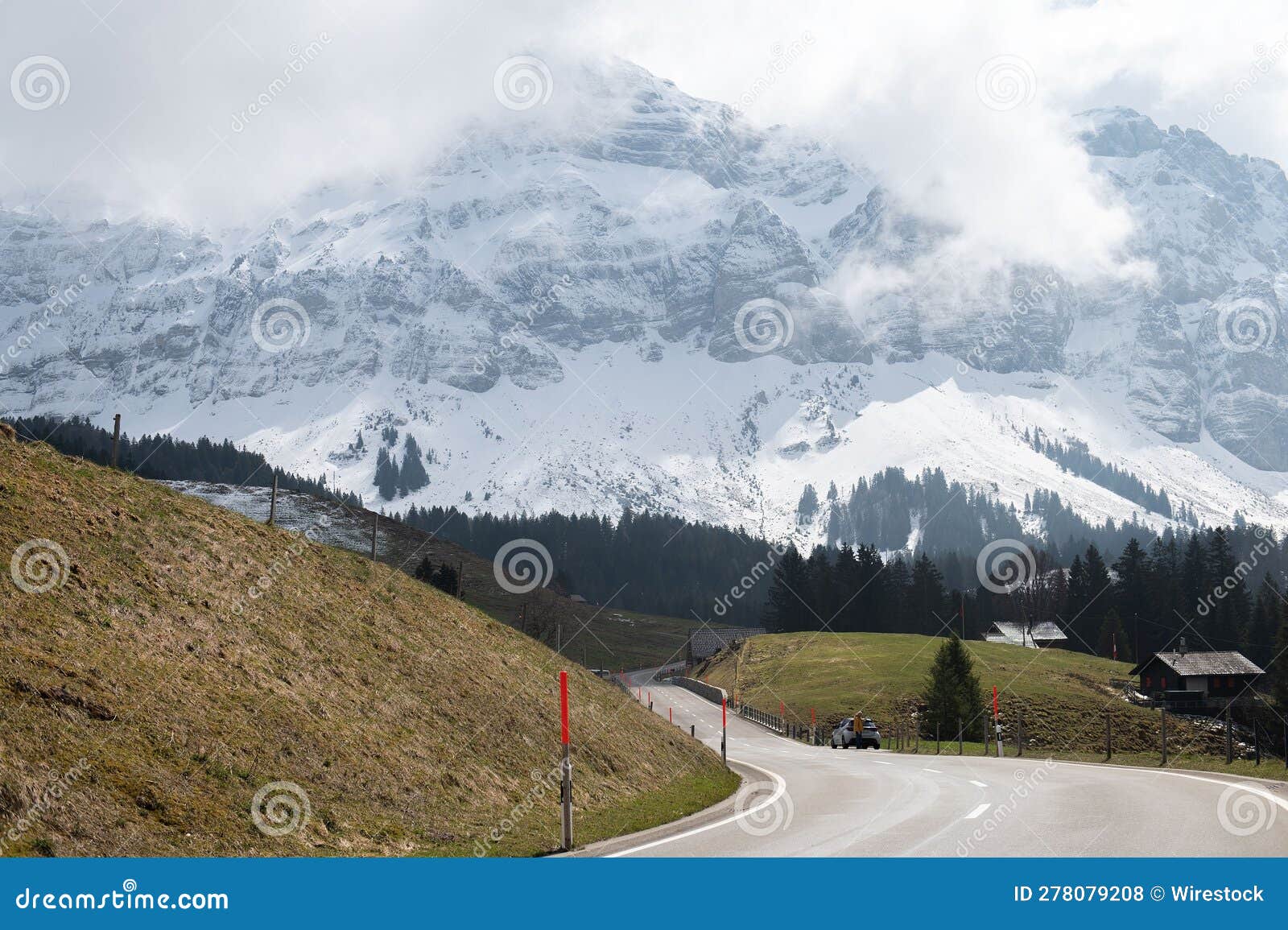 Scenic View of the Santis Mountain with a Highway Road and a Small ...