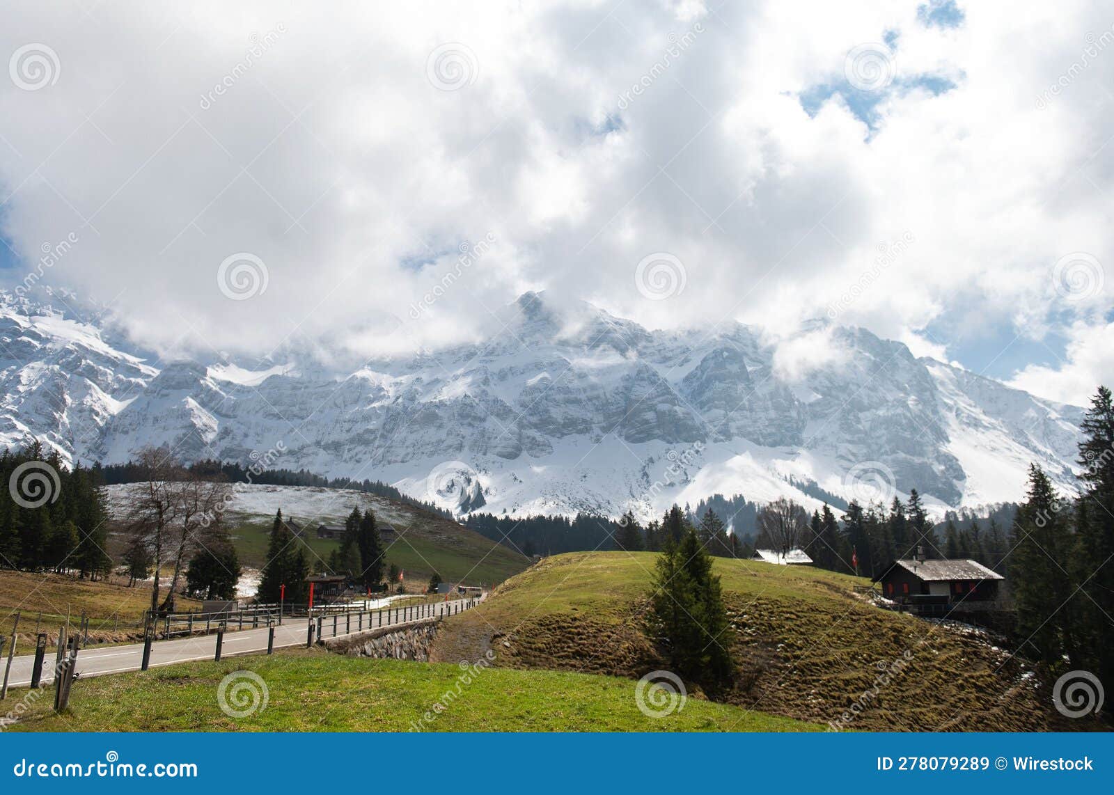 Scenic View of the Santis Mountain with a Highway Road and a Small ...