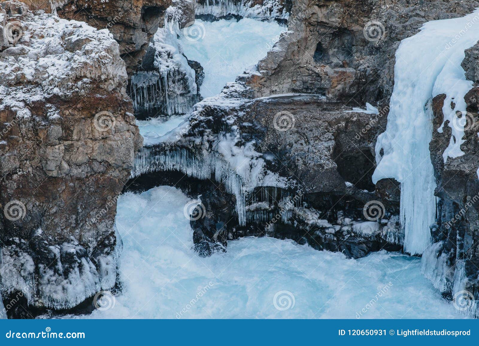 Scenic View of Snow-covered Rocks Stock Image - Image of landmark ...