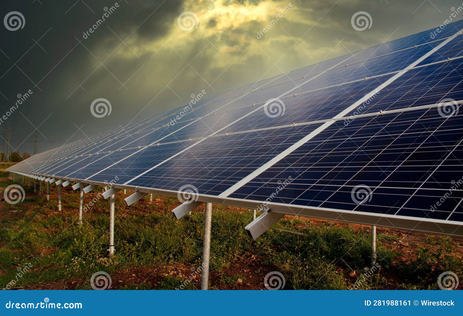 Scenic View of Solar Panels in Sunlight on a Gloomy Day Stock Image ...