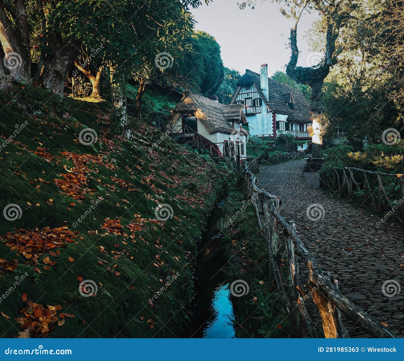 Scenic View of a Stone Paved Path with Rustic Cottages. Queimadas ...