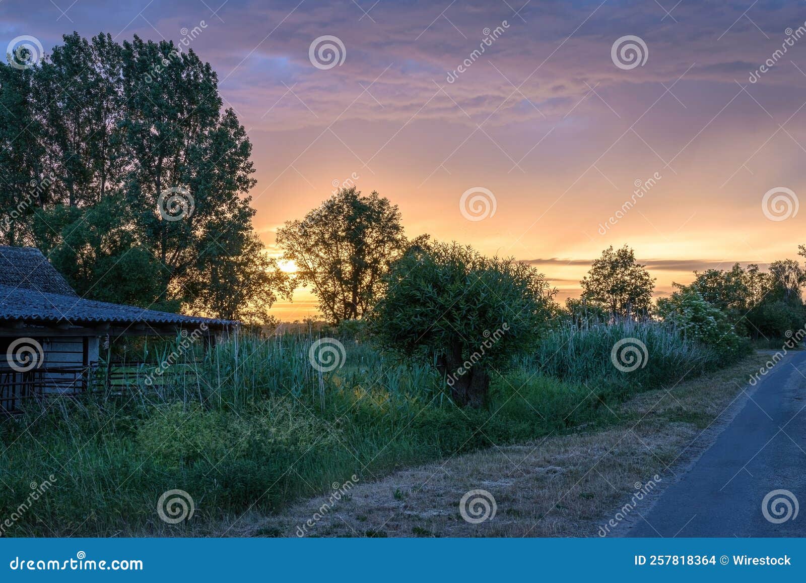 Scenic View of the Sunset Over the Fields Next To the Road in Dromling ...