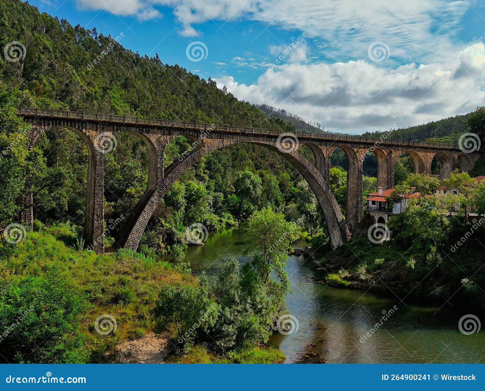 Scenic View of a Tall Bridge Built Above a Valley and a River Stock ...