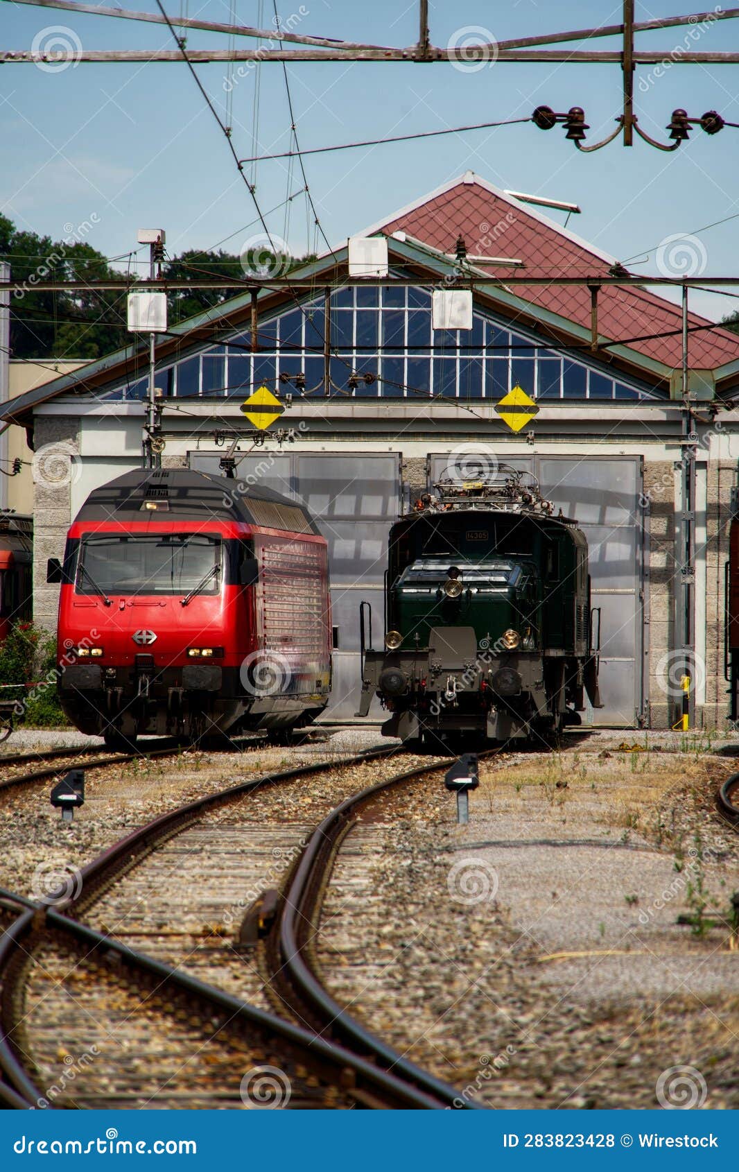 Scenic View of Trains Standing Side by Side on a Railroad Editorial ...