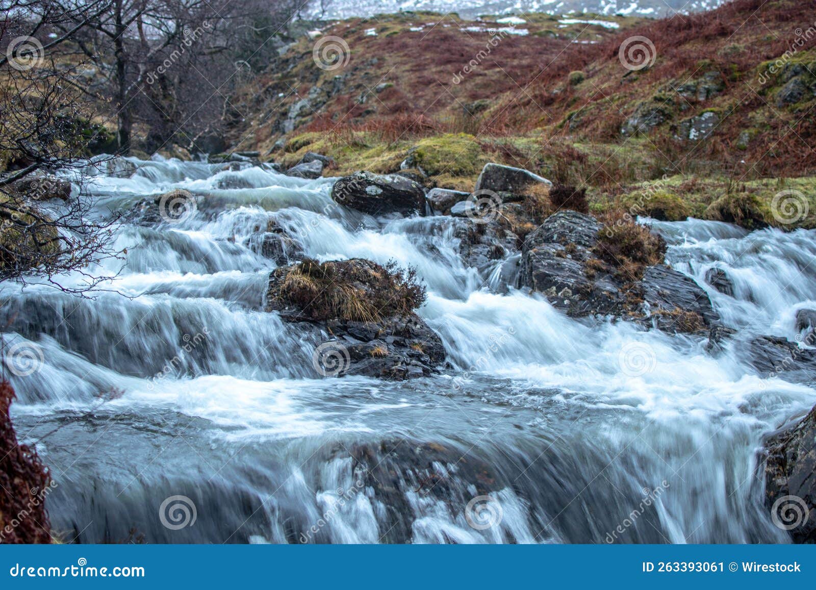 Scenic View of a Waterfall Flowing in a Valley in a Cold Weather Stock ...