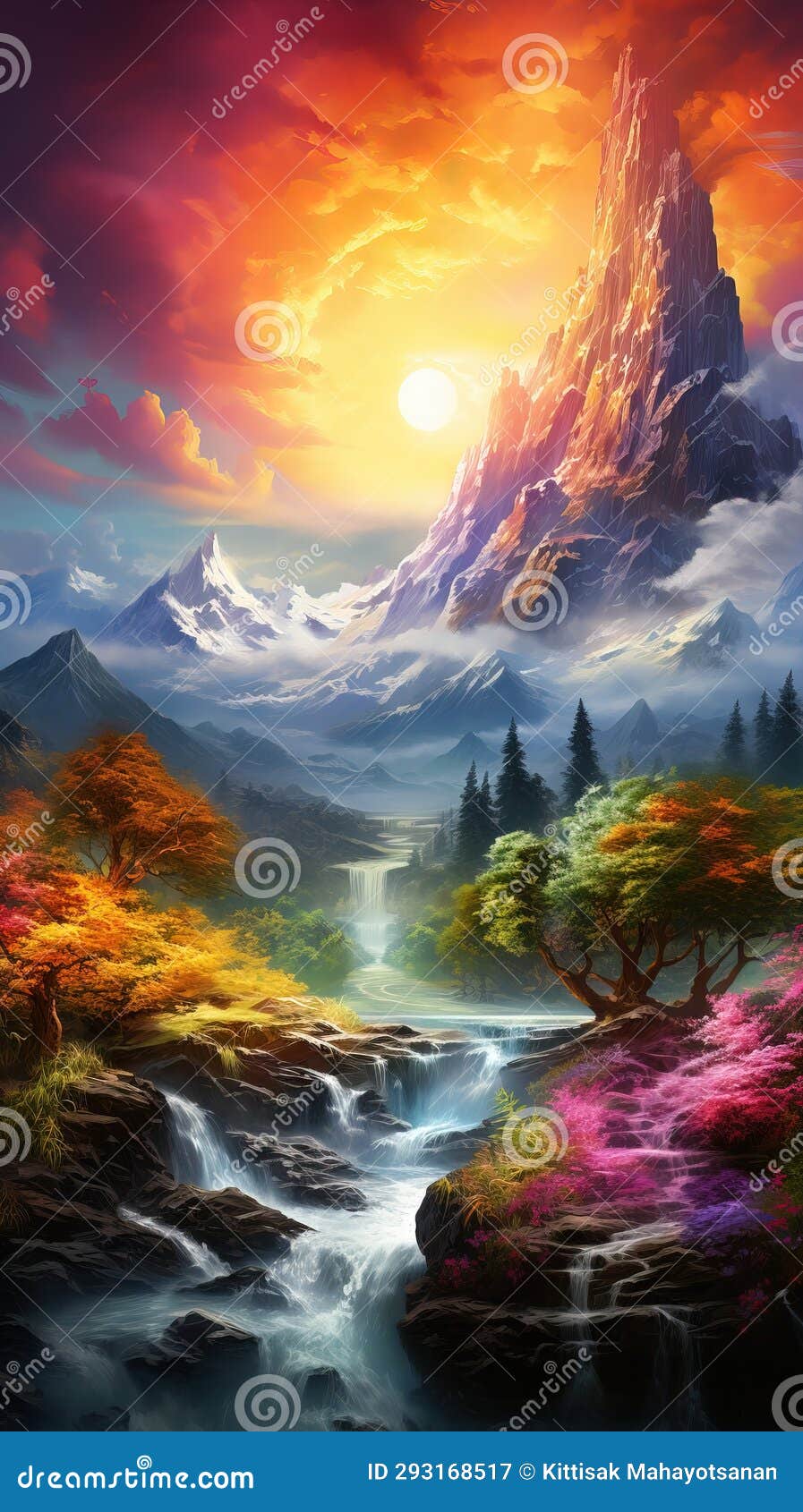 Scenic View Waterfall Sublime Waterfall Merging Generative AI Stock ...