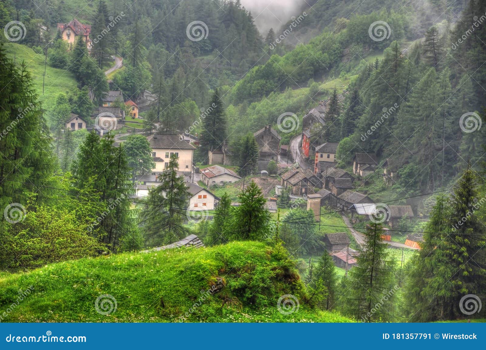 Scenic Village in a Valley with a Lot of Trees Stock Image - Image of ...