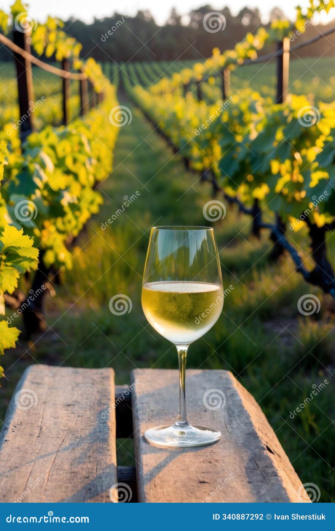 Scenic Vineyard with Glass of White Wine. Stock Photo - Image of ...