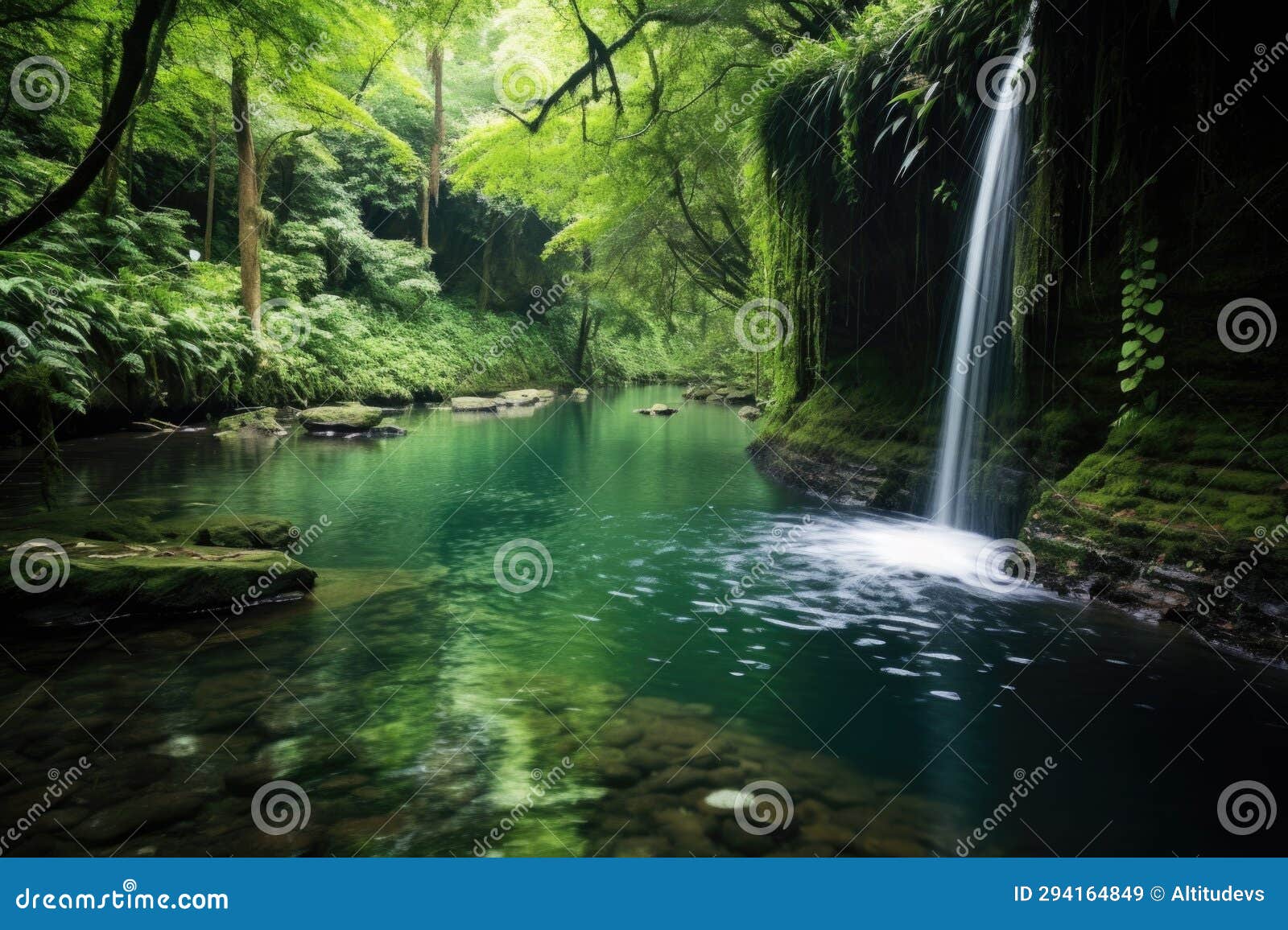 A Scenic Waterfall Flowing into a Tranquil Pool in a Forest Stock Image ...