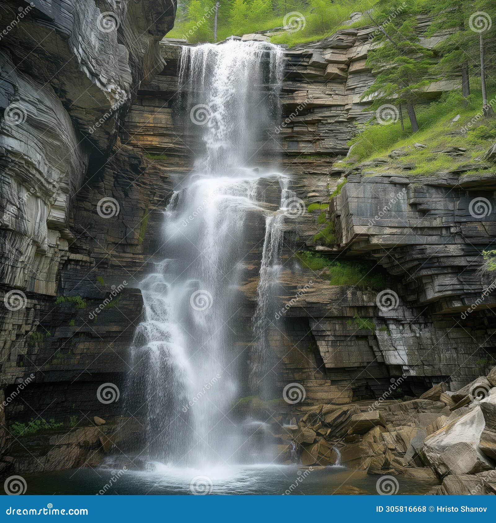 Scenic Waterfall in Slow Motion Flow Stock Illustration - Illustration ...
